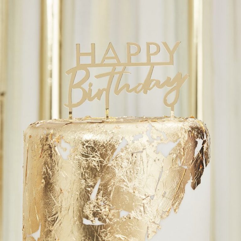 Gold Acrylic Happy Birthday Cake Topper - Party Splendour