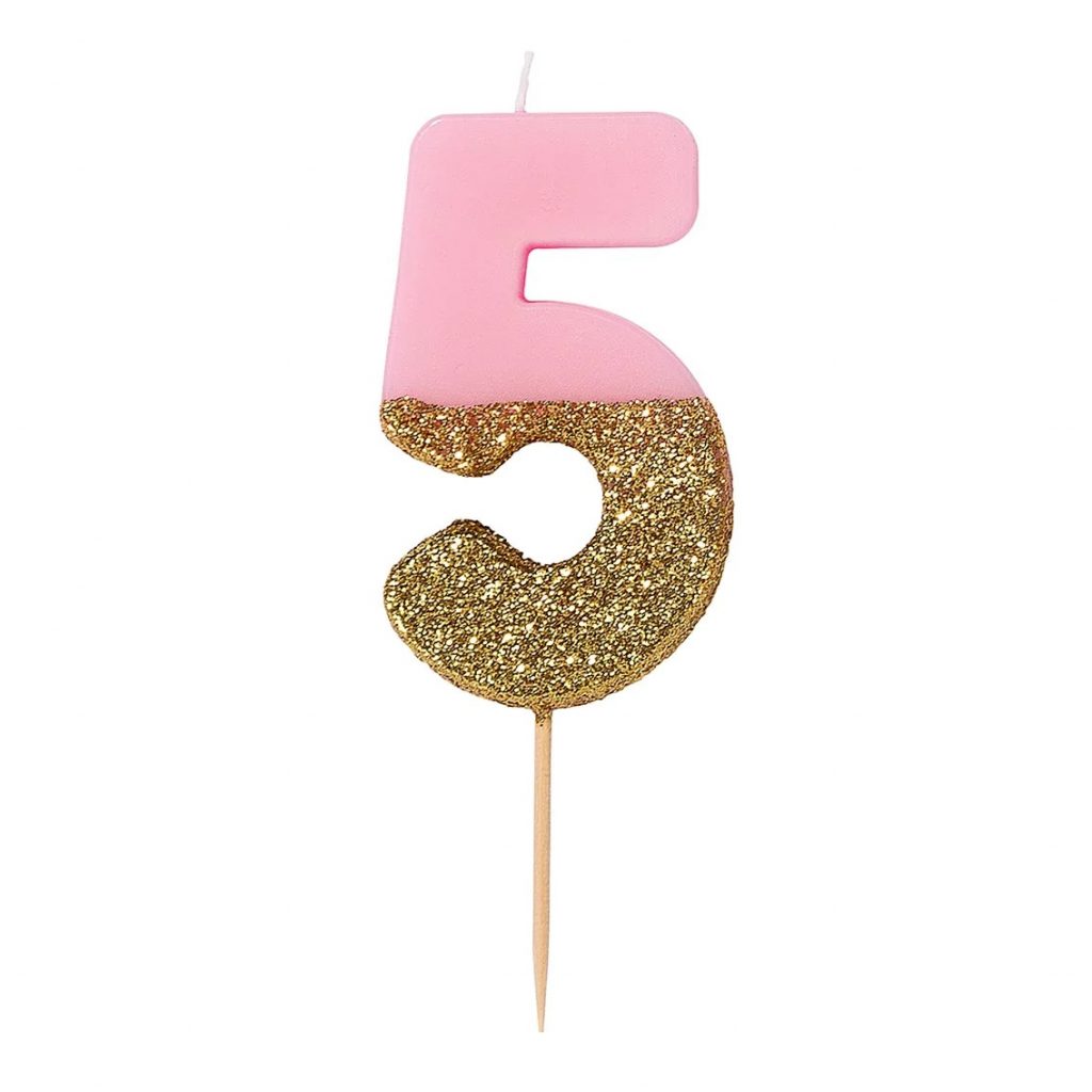 Pink Number 5 Glitter Candle - Party Splendour