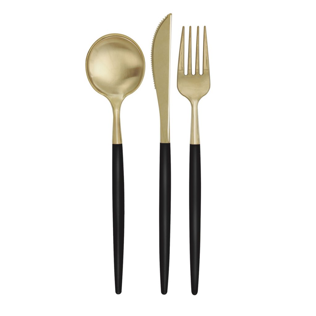 Black & Gold Modern Cutlery - Party Splendour