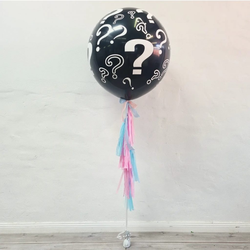 Black Question Mark Gender Reveal Balloon with Tassels – Party Splendour
