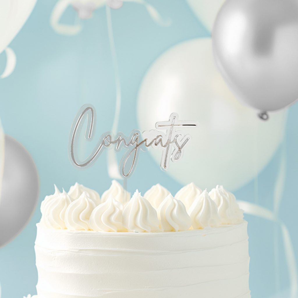 Silver Layered Congrats Cake Topper – Party Splendour